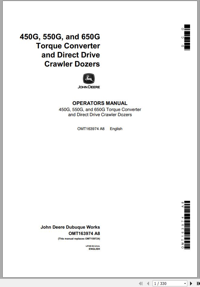 John Deere Torque Converter & Direct Crawler Dozers 450G 550G 650G ...
