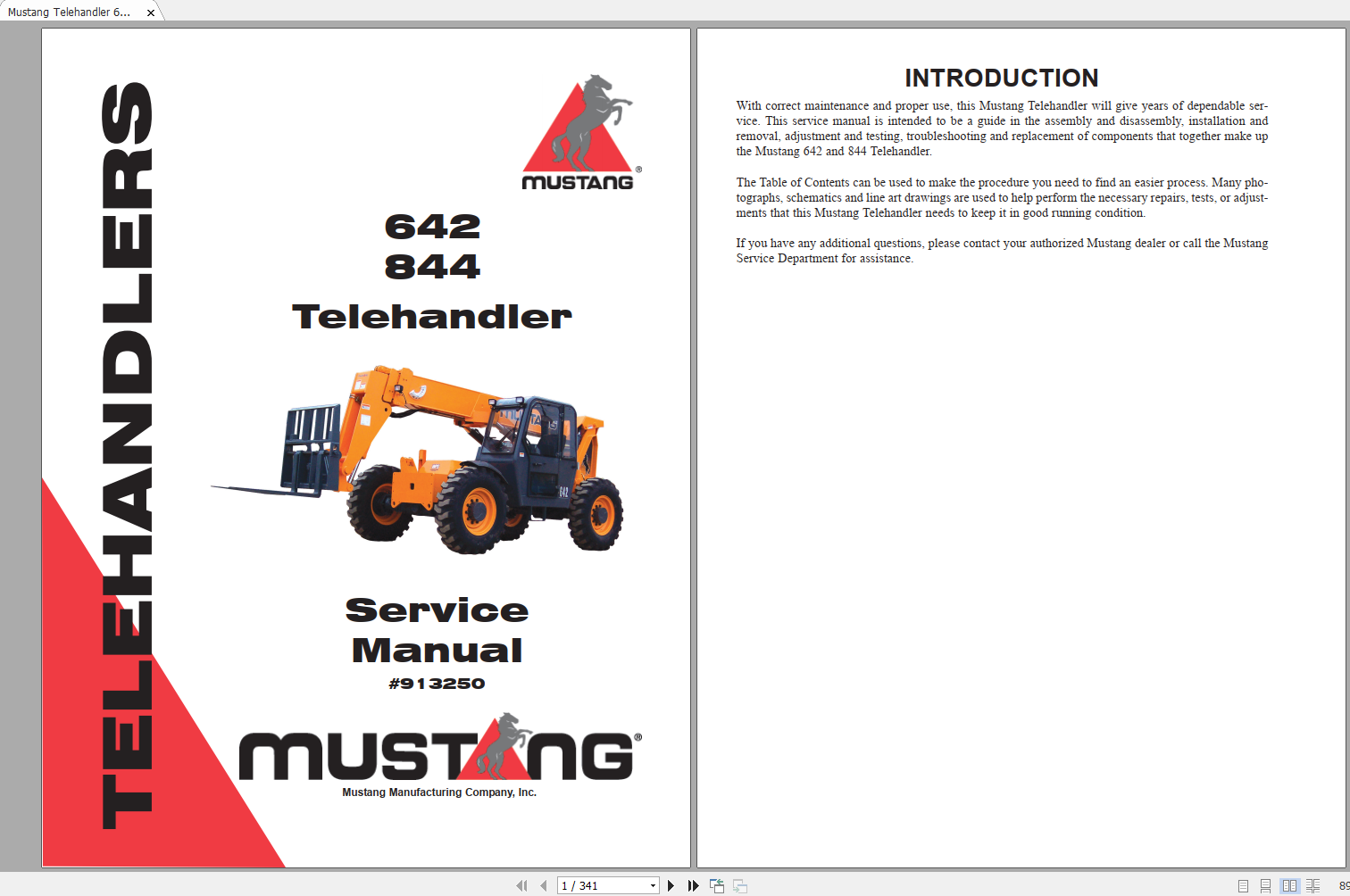 Mustang Heavy Equipment Telehandler 2022 Service Information Manual PDF