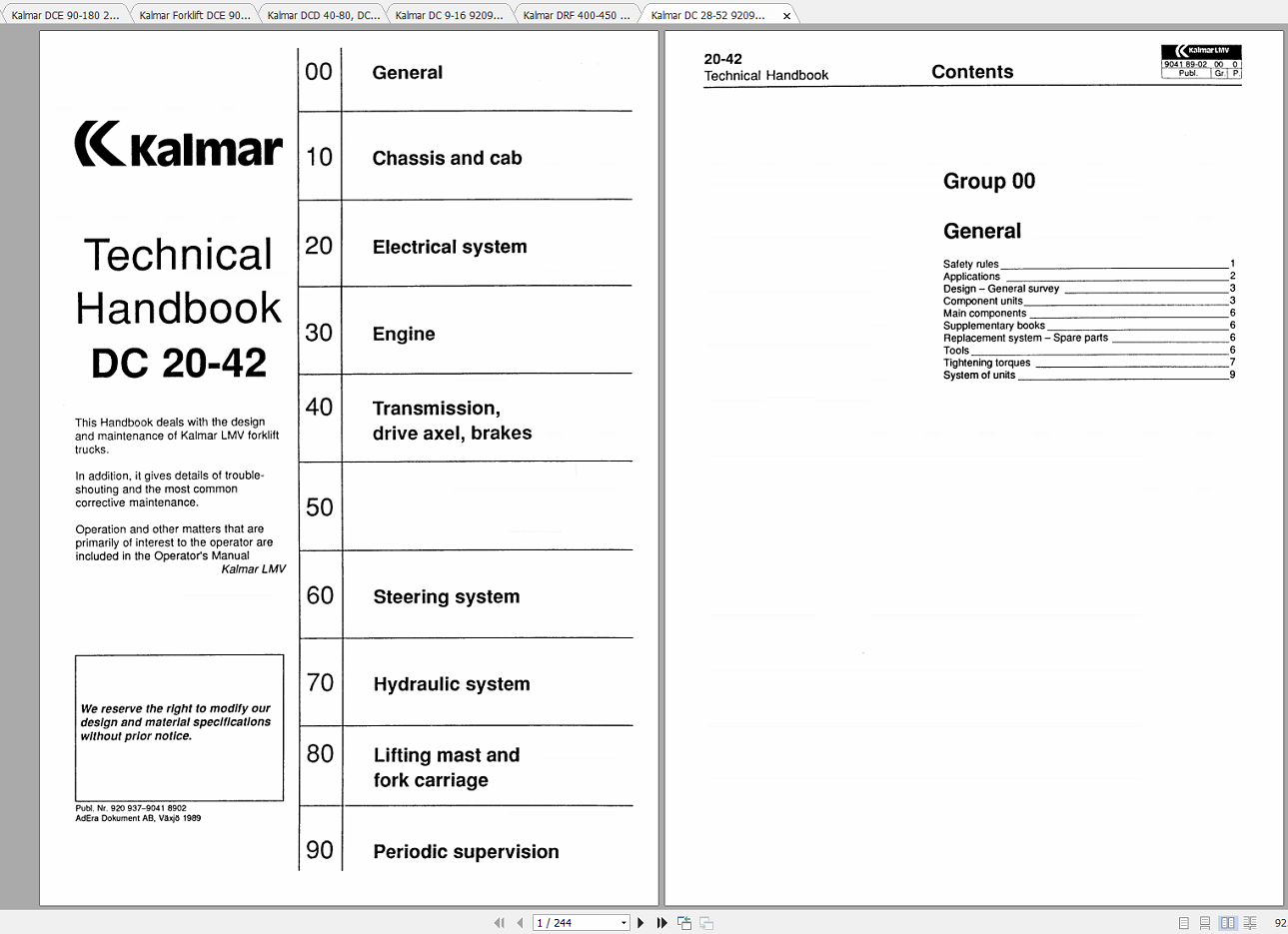 Kalmar Reach Stackers Workshop Manual Technical Handbook Spare Parts ...