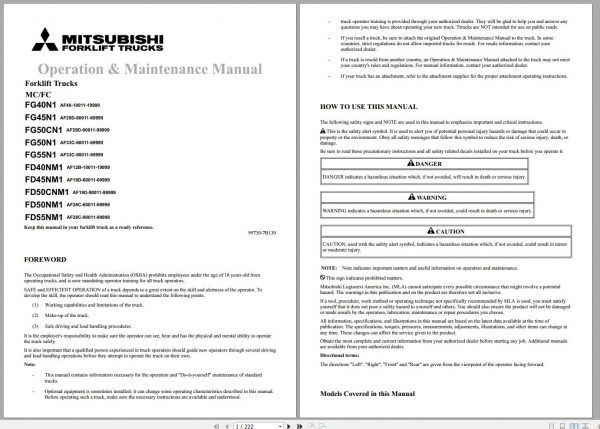 Mitsubishi Forklift FD50K Schematic Service Manual EN