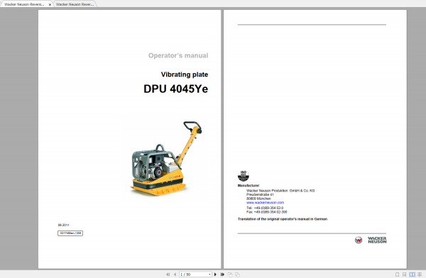 Wacker Neuson Reversible Vibratory Plates DPU 4045 Ye Operator's Manual ...