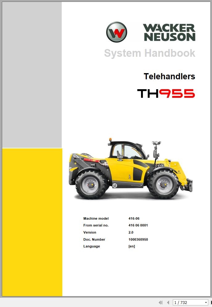 Wacker Neuson Telehandlers TH955 (5509) Lift Charts, System, Operator's ...