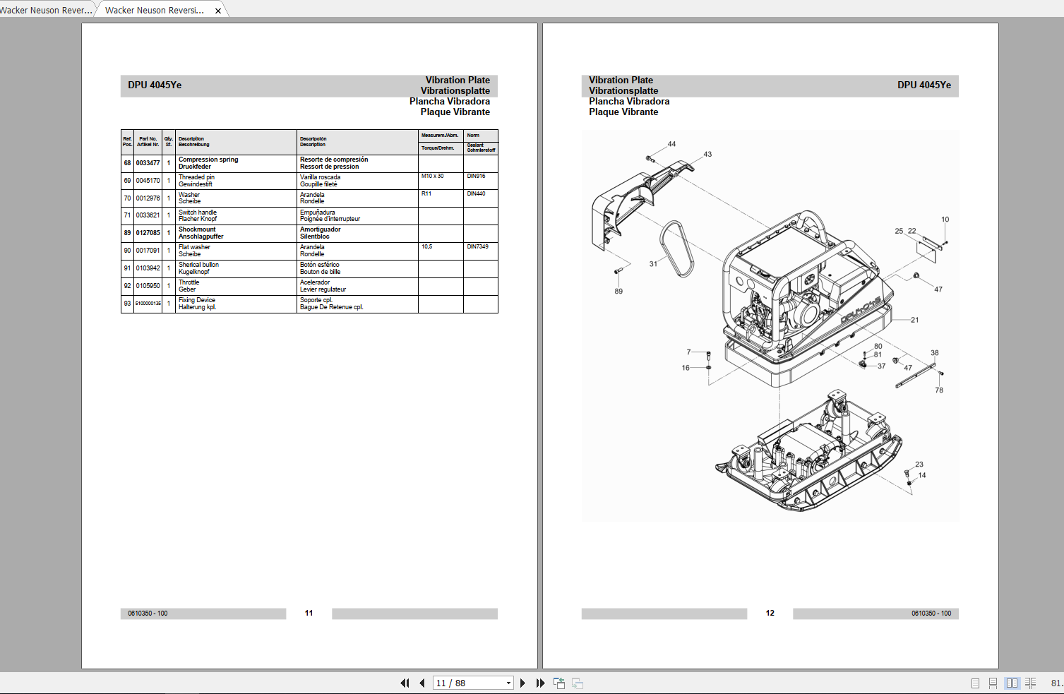 Wacker Neuson Reversible Vibratory Plates DPU 4045 Ye Operator's Manual ...