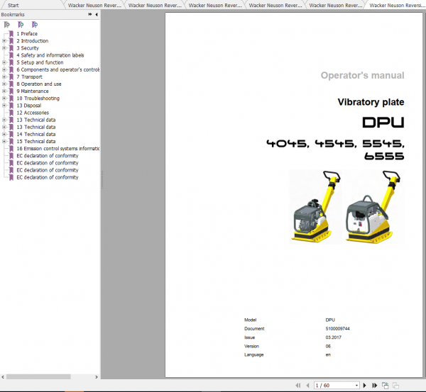 Wacker Neuson Reversible Vibratory Plates DPU 6555 H Operator, Repair ...