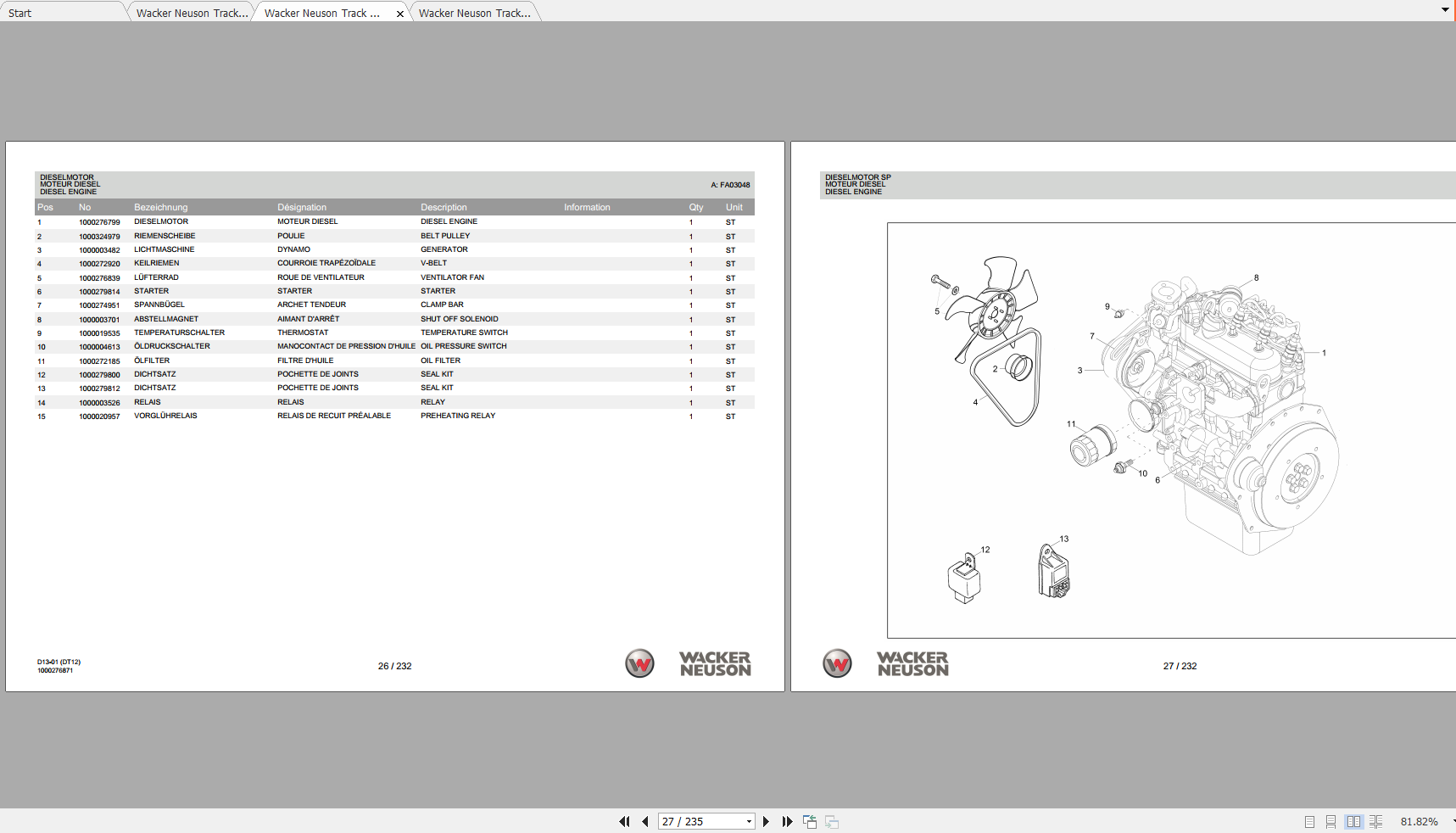 Wacker Neuson Track Dumper DT12 Operator, Service Manual & Spare Parts ...