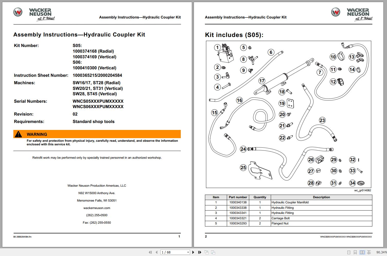Wacker Neuson Assembly Instructions & Dealer Installed Accessory Kit