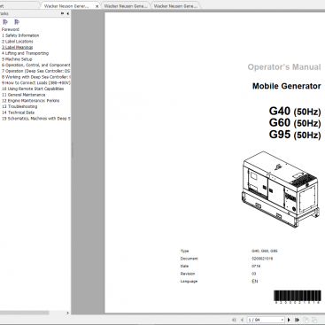 Wacker Neuson Generators G20 Operator Manual & Spare Parts Catalog