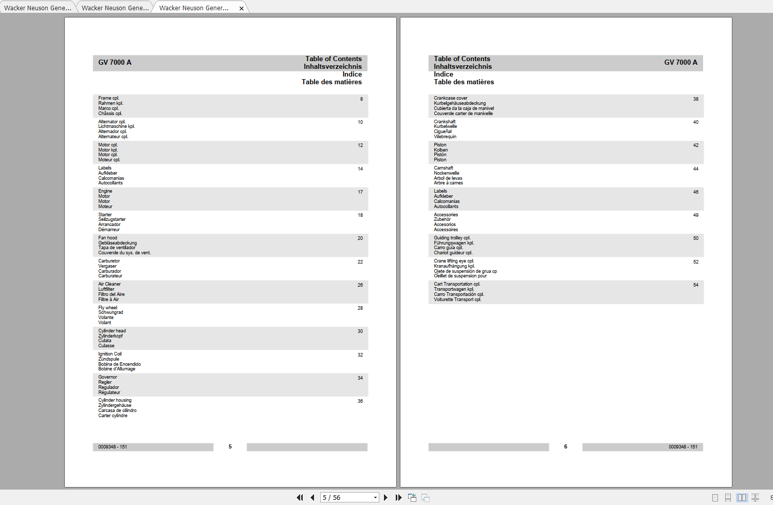 Wacker Neuson Generators GV7000A Operator's Manual & Spare Parts Catalog