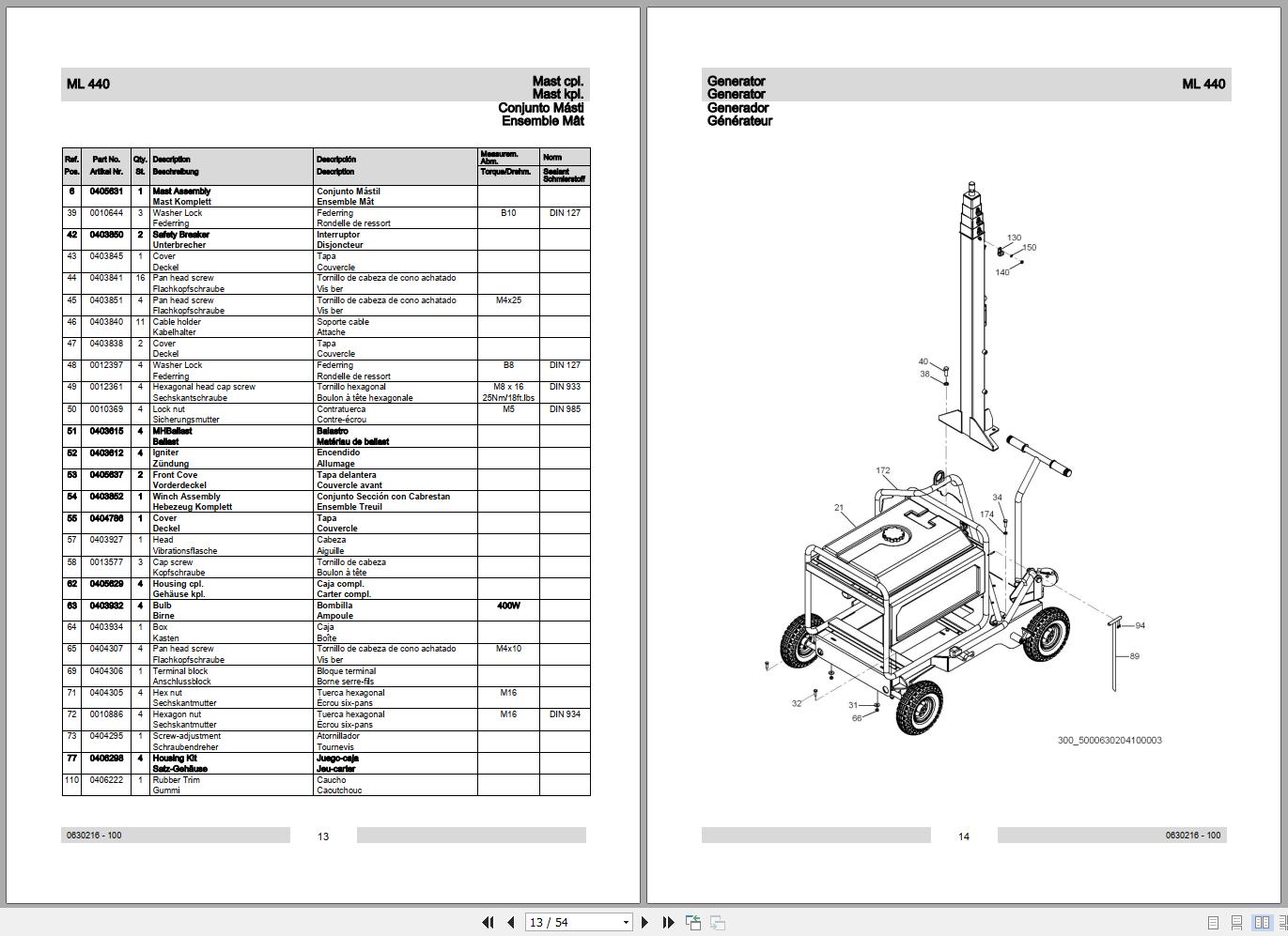 Wacker Neuson Light Tower ML425 ML440 ML240 Parts Assembly Instruction ...