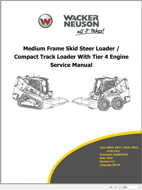 Wacker Neuson Skid Steer Loader Wheel Loaders SW16 Operator's, Service ...