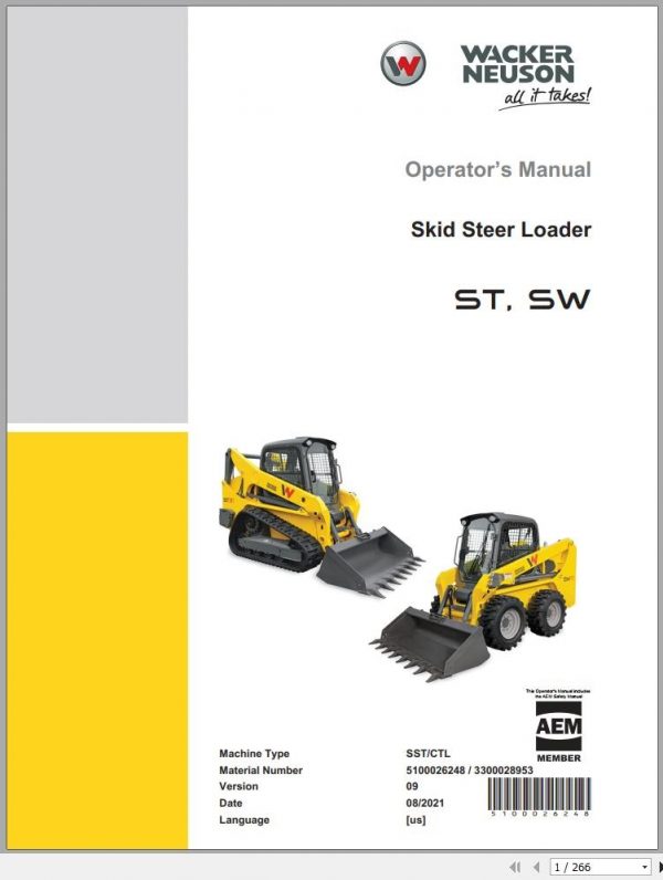 Wacker Neuson Skid Steer Loader Wheel Loaders SW16 Operator's, Service ...