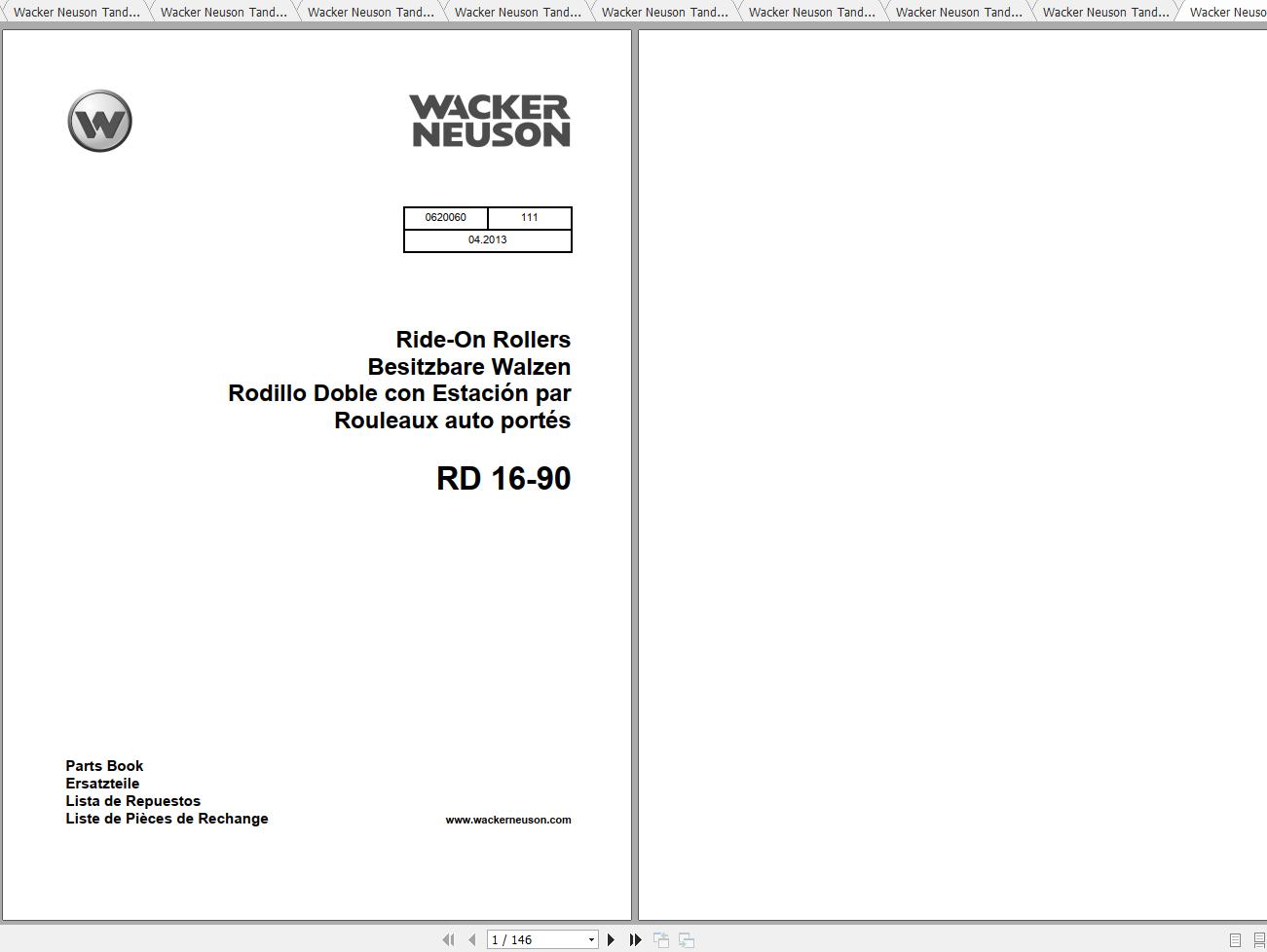 Wacker Neuson Tandem Roller RD16 Operator's Manual, Service Manual ...