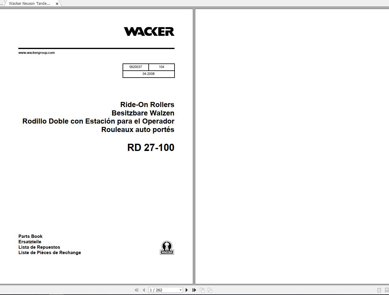 Wacker Neuson Tandem Roller RD27 Service Manual & Spare Parts Catalog ...