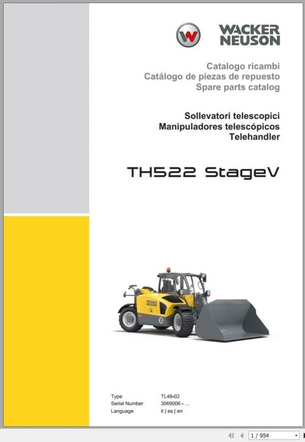 Wacker Neuson Telehandlers TH522 Stage V Engine Operator's & Parts ...