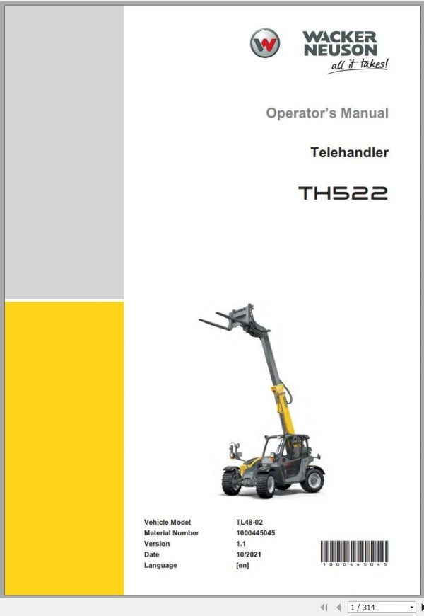 Wacker Neuson Telehandlers TH522 Stage V Engine Operator's & Parts ...