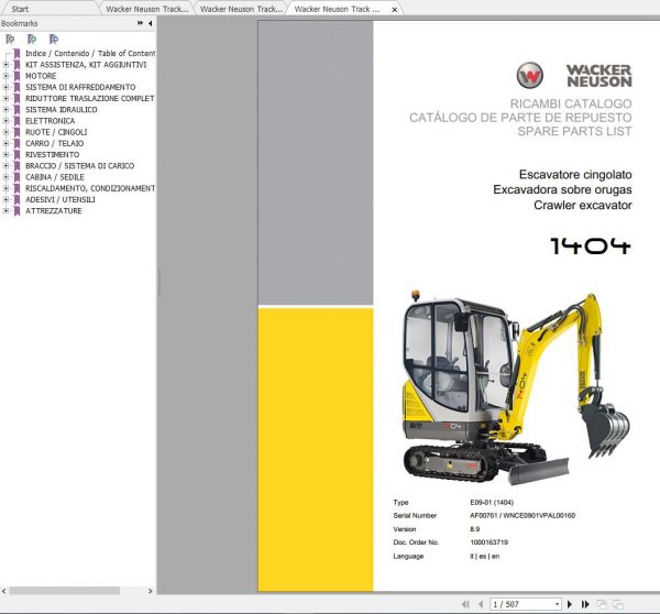 Wacker Neuson Track Excavators 1404 Operator, Service Manual & Spare ...