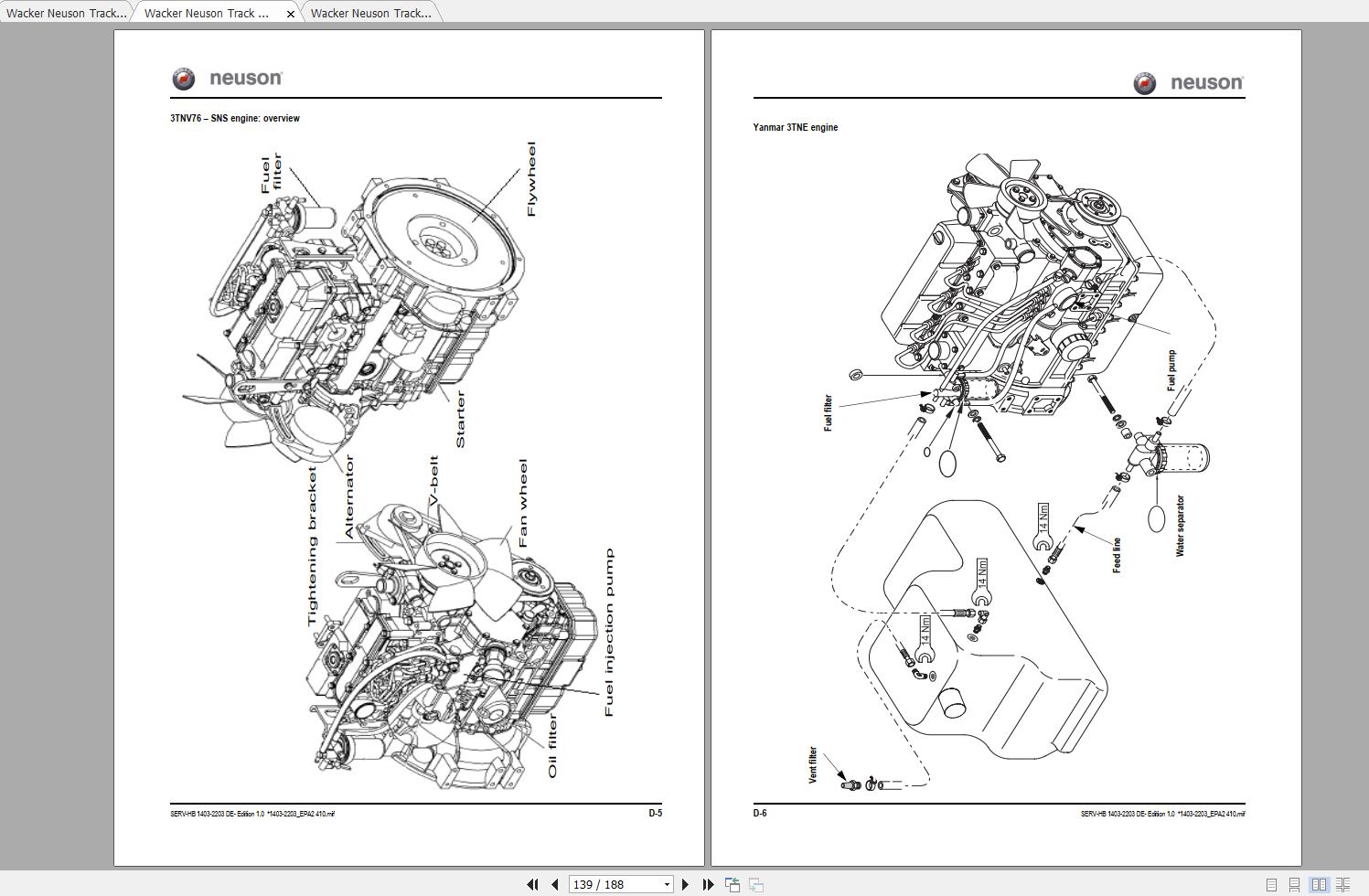 Wacker Neuson Track Excavators 1703 Operator, Service Manual & Spare ...