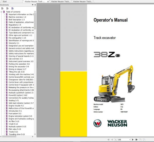 Wacker Neuson Track Excavators 38Z3 Operator, Service Manual & Spare ...