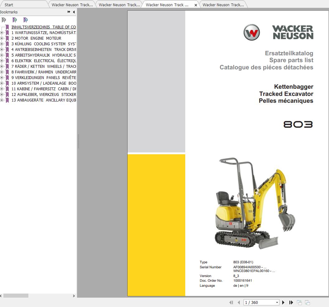 Wacker Neuson Track Excavators 803 Dual Power Operator, Service Manual ...