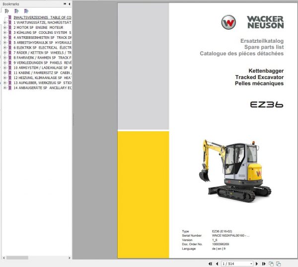 Wacker Neuson Track Excavators ET35 EZ36 Operator, Service Manual ...