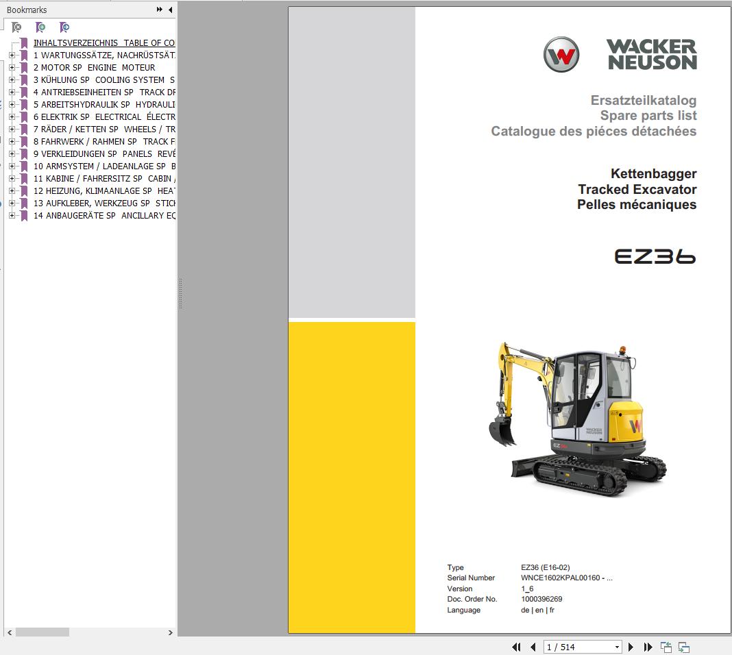 Wacker Neuson Track Excavators ET35 EZ36 Operator, Service Manual ...