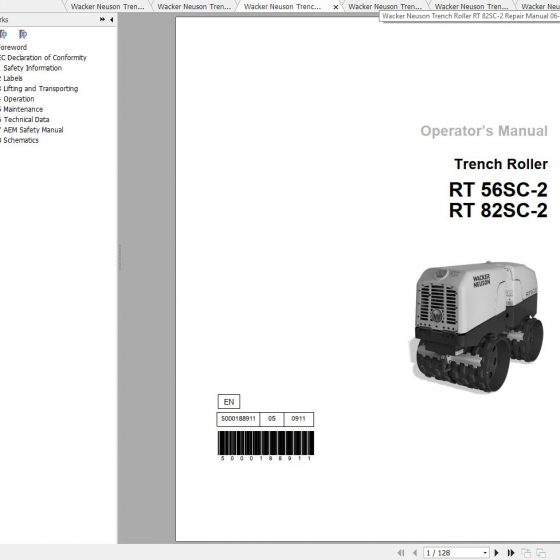 Wacker Neuson Trench Roller RT 82-SC Operator's Manual, Service Manual ...