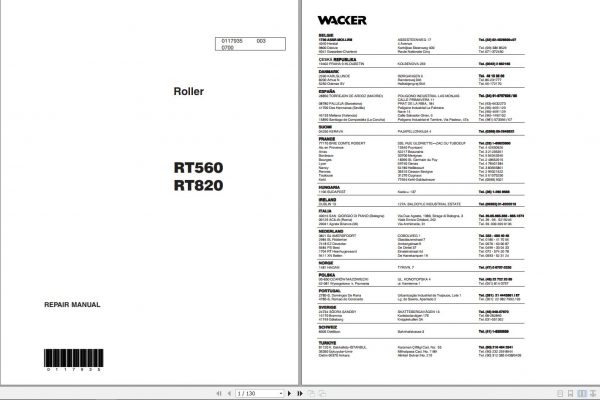 Wacker Neuson Trench Roller RT 820CC Operator's Manual, Service Manual ...