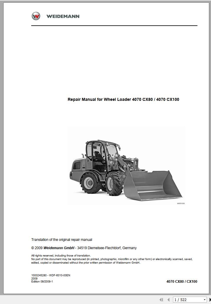 Wacker Neuson Weidemann Wheel Loaders 4070 CX80 CX100 Repair Manual ...