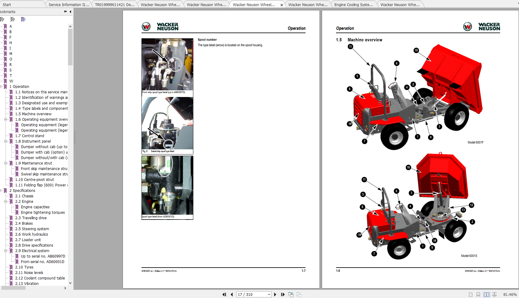 Wacker Neuson Wheel Dumper 6001 Operator, Service Manual & Spare Parts ...