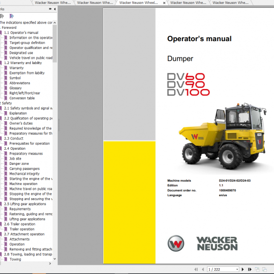 Wacker Neuson Wheel Dumper DW60 Operator, Service Manual & Spare Parts ...