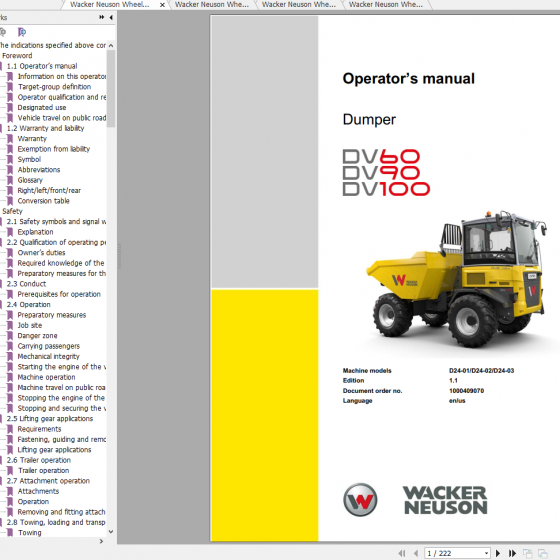 Wacker Neuson Wheel Dumper 6001 Operator, Service Manual & Spare Parts ...
