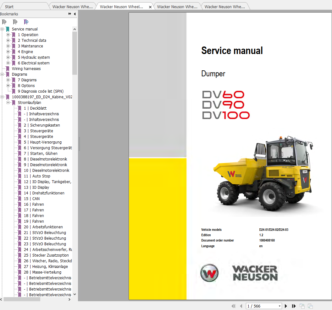 Wacker Neuson Wheel Dumper DV90 Operator, Service Manual & Spare Parts ...