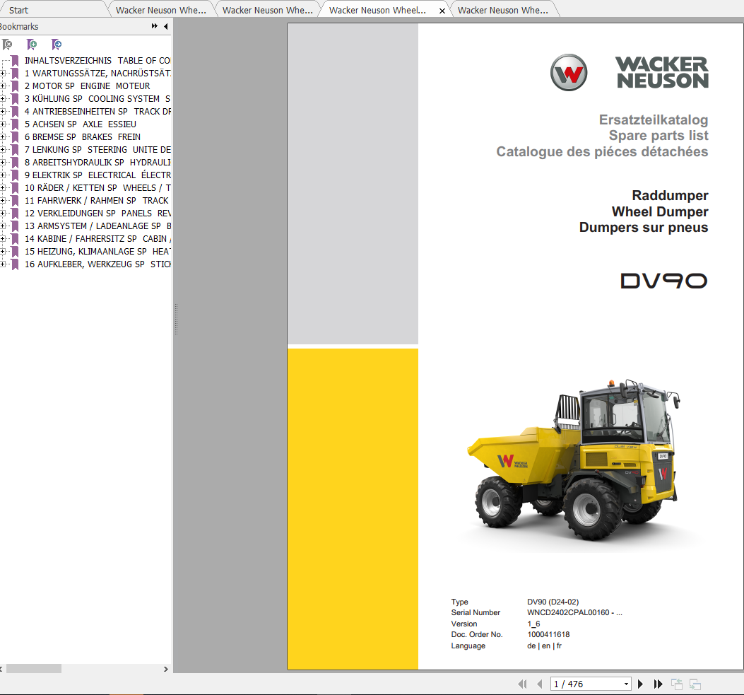 Wacker Neuson Wheel Dumper DV90 Operator, Service Manual & Spare Parts ...