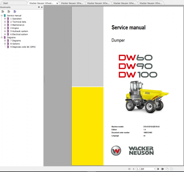 Wacker Neuson Wheel Dumper DW60 Operator, Service Manual & Spare Parts ...