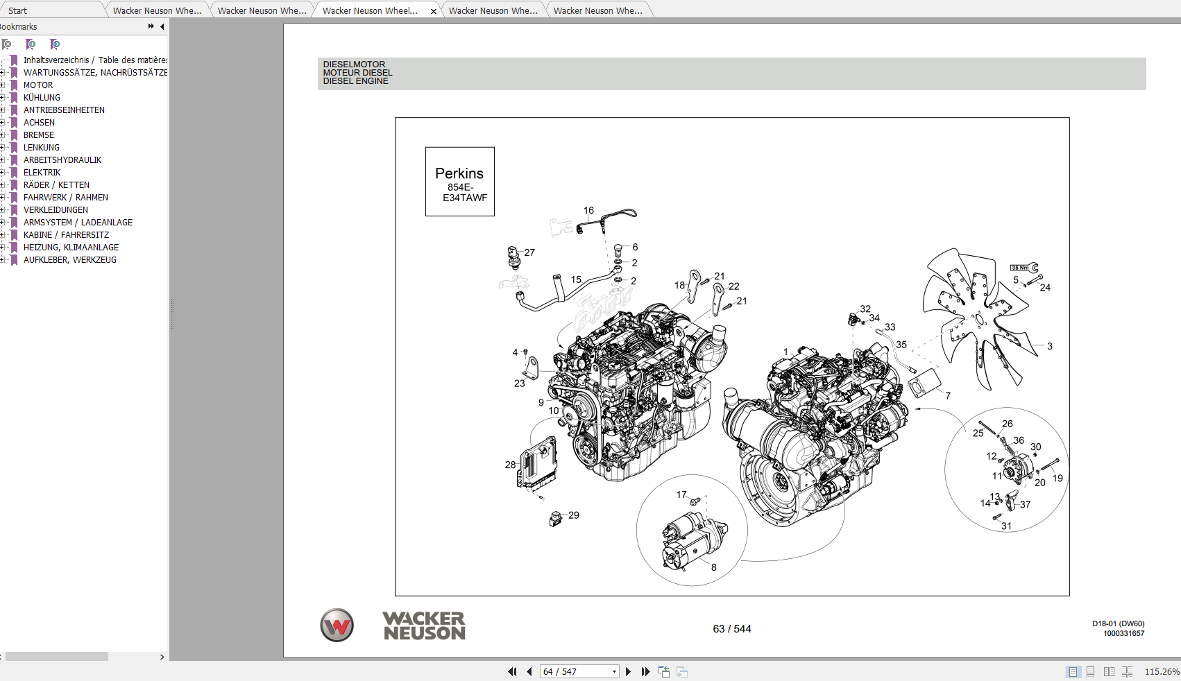 Wacker Neuson Wheel Dumper DW60 Operator, Service Manual & Spare Parts ...