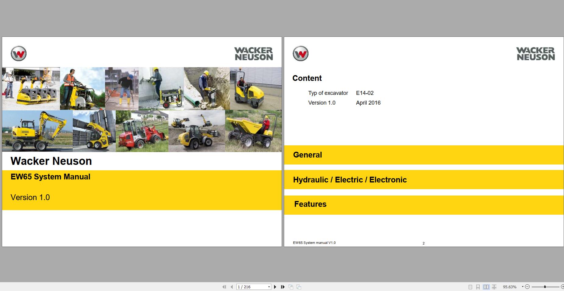 Wacker Neuson Wheel Excavators EW65 Operator, Service Manual & Spare ...
