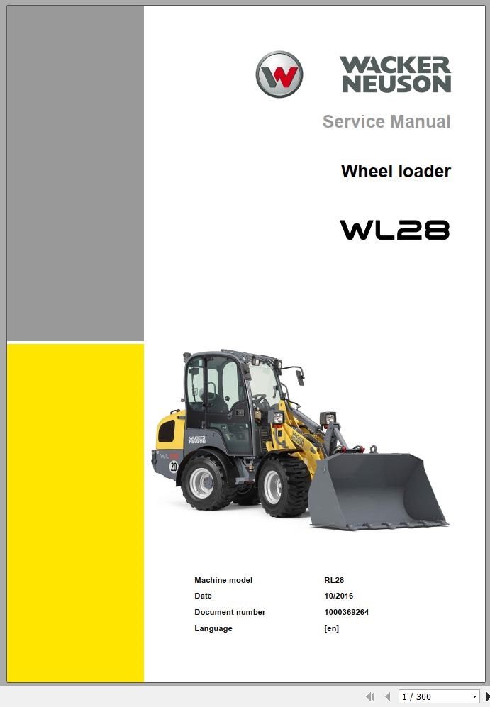 Wacker Neuson Wheel Loaders WL28 Operator's, Service & Parts Manual ...