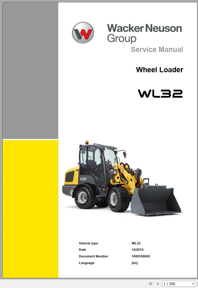 Wacker Neuson Wheel Loaders WL32 Operator's, Service & Parts Manual ...