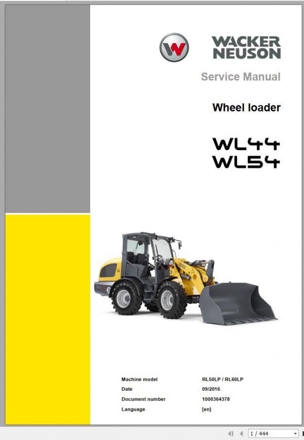 Wacker Neuson Wheel Loaders WL44 RL50LP Operator's & Service Manual ...