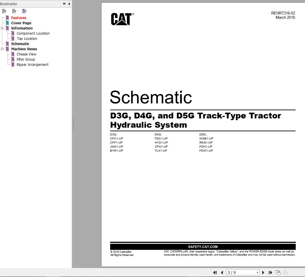 CAT Track-Type Tractor D3G D4G D5G Hydraulic System Schematic