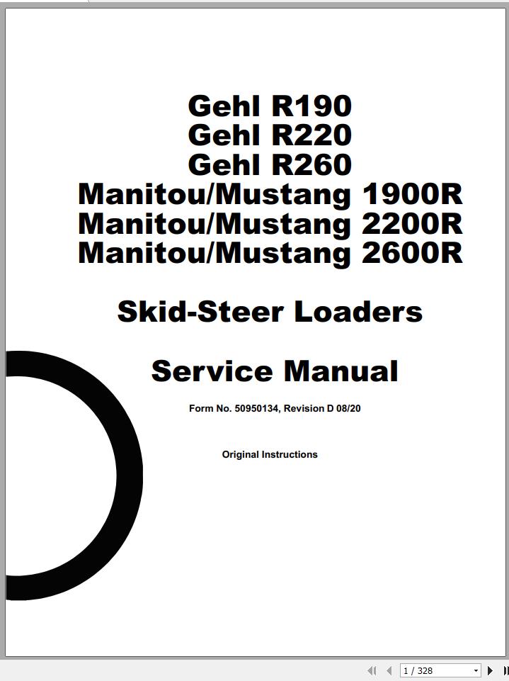 Gehl Skid Steer Loader R190 R220 R260 1900R-2200R-2600R Service Manual ...
