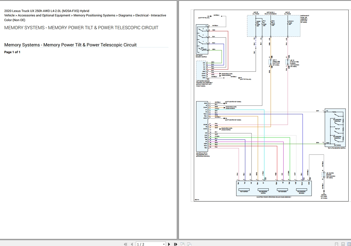 Lexus Truck UX 250h AWD L4-2.0L (M20A-FXS) 2020 Hybrid Electric Diagram