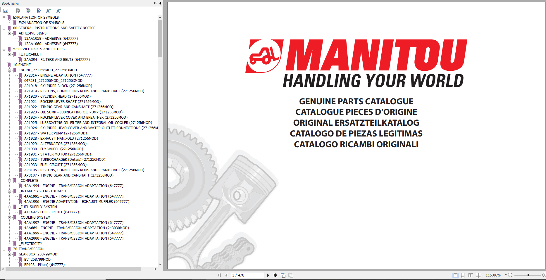 Manitou Telehandler MT-X 733 Repair Manual Operator Manual and Part Manual