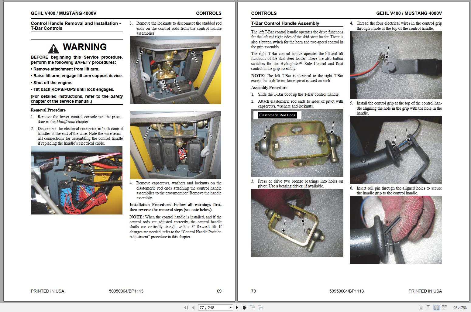 Mustang Skid Steer Loader 4000V, V400 Service Manual 50950064B 11.2013