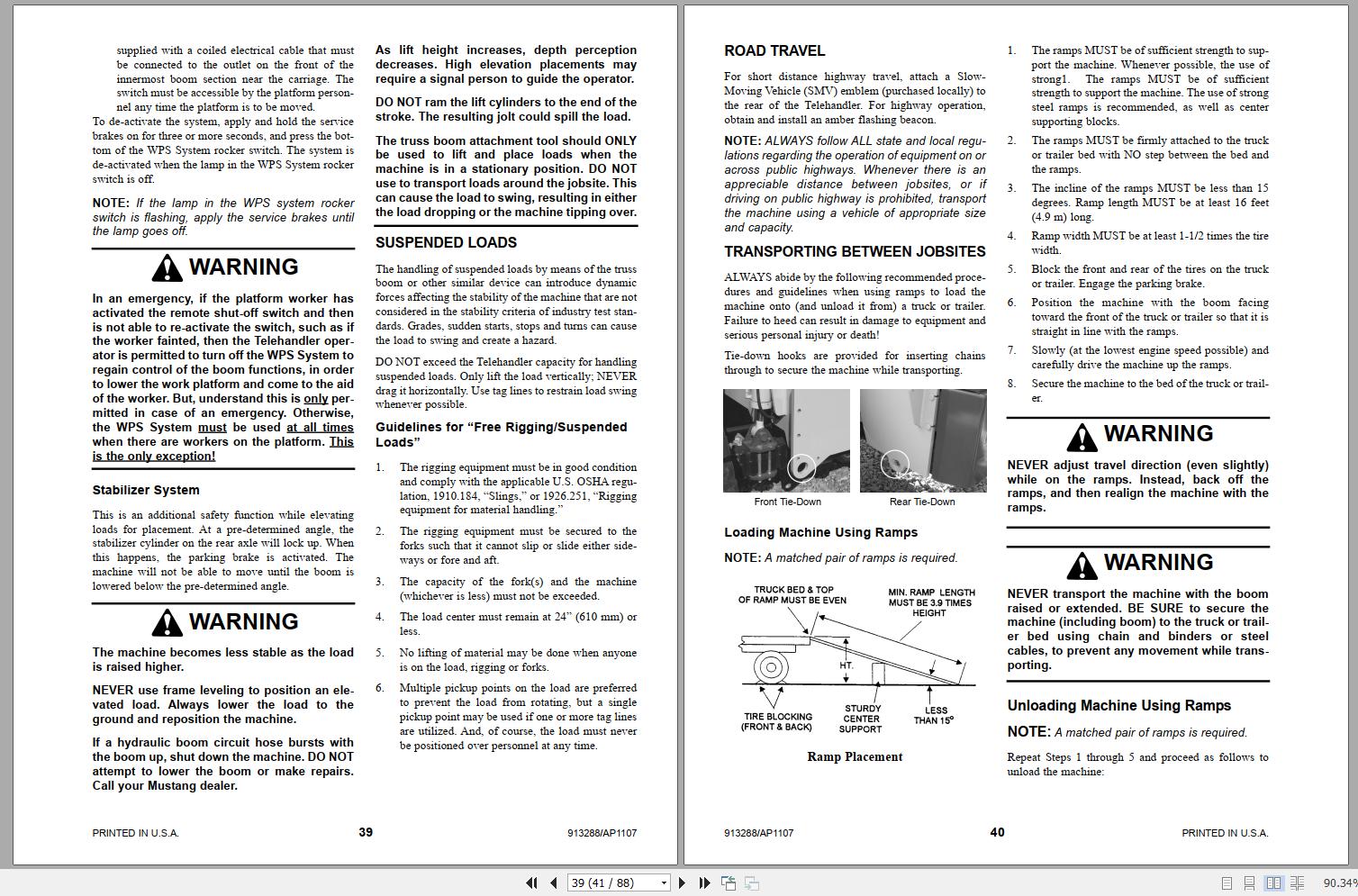 Mustang Telehandler 642, 842, 844 Operators Manual 913288A 11.2007