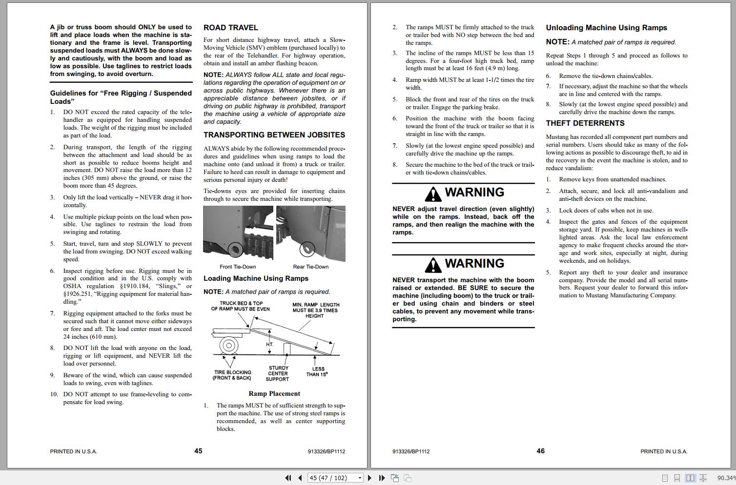 Mustang Telehandler 642, 844, 1055 Operators Manual 913326B 11.2012