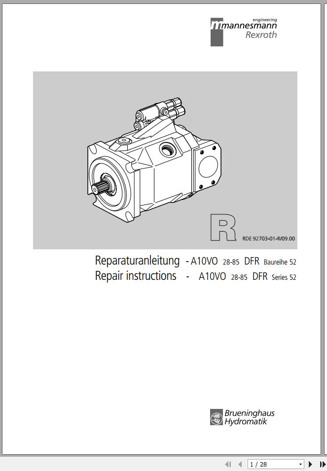 Rexroth A10VO 28-85 DFR Series 52 Load-Sensing Gear Pump Repair ...