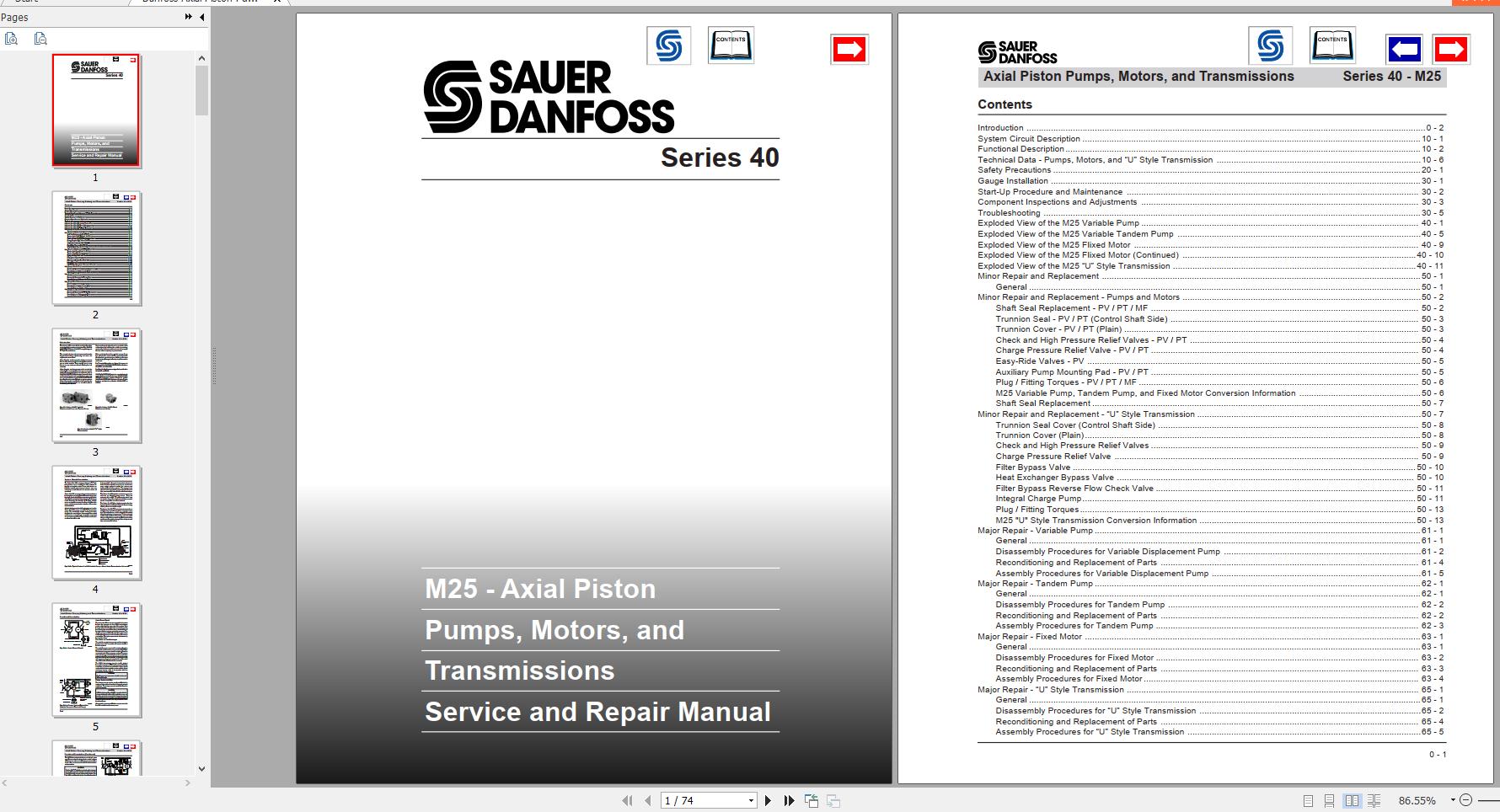 Sauer Danfoss Series 40 M25 Axial Piston Pumps Motors and Transmissions Service and Repair ...