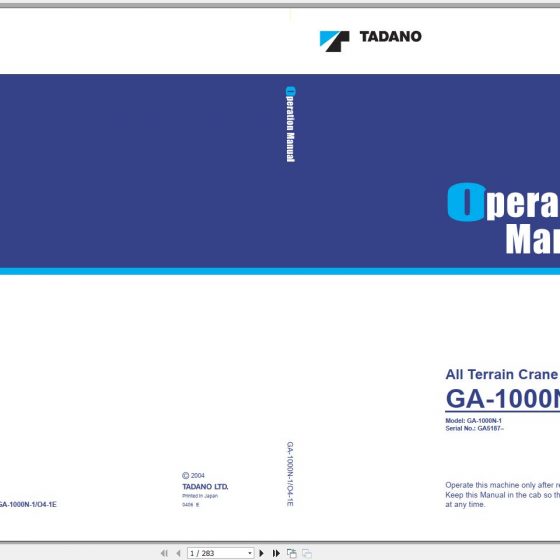 Tadano All Terrain Crane GA-1000N-1 WFN4KFLN6Y4010001 Operation Manual ...