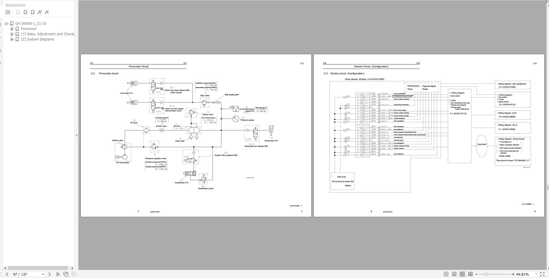 Tadano All Terrain Crane GA-3600N-1 GA3600N-1 GE5001 Service Manual Circuit Diagram